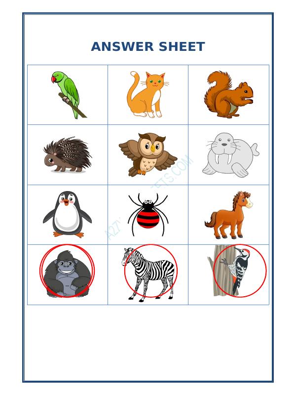 A2Zworksheets:Worksheet of Class-I-Animal Classification-02-Animals-Science