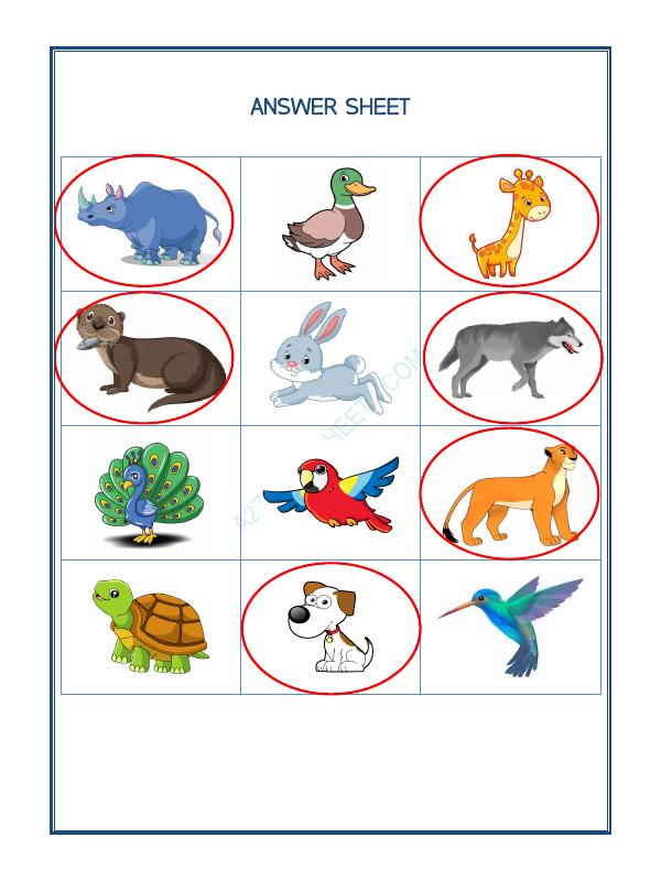 A2Zworksheets:Worksheet of Class-I-Animal Classification-06-Animals-Science