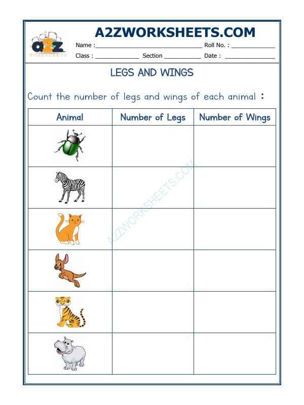 A2Zworksheets:Worksheet of Animal - Legs And Wings-05-Animals-Science