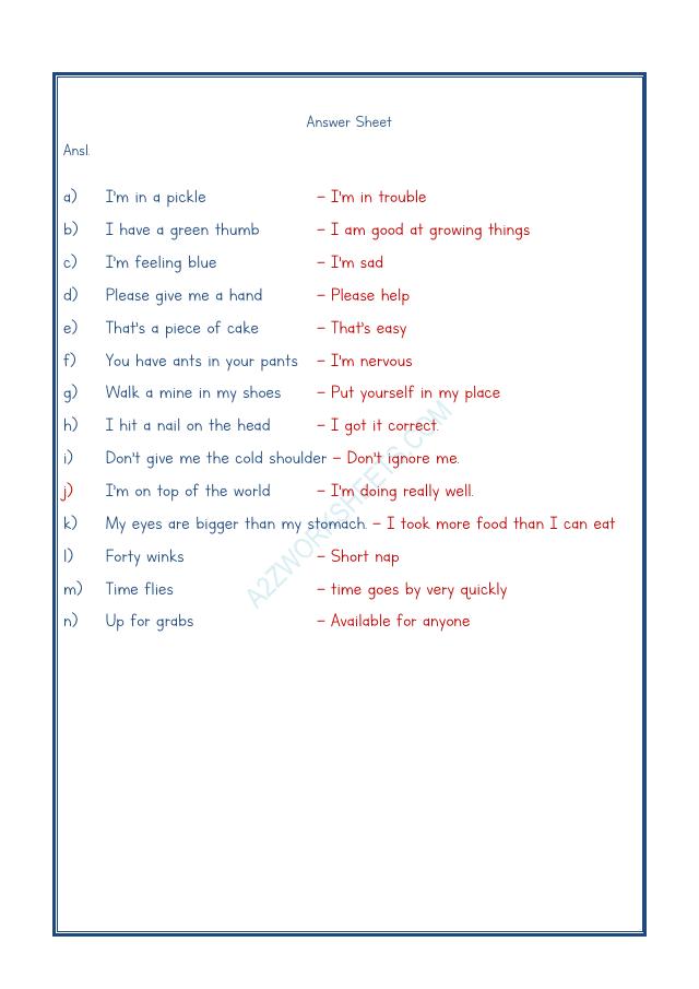 A2Zworksheets:Worksheet of Idioms And Phrases-03-Reading-English