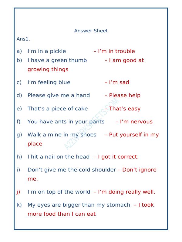 A2Zworksheets:Worksheet of Idioms And Phrases-03-Reading-English