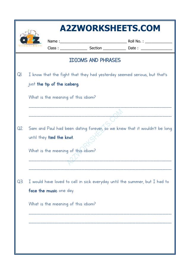 A2Zworksheets:Worksheet of Idioms And Phrases-05-Reading-English