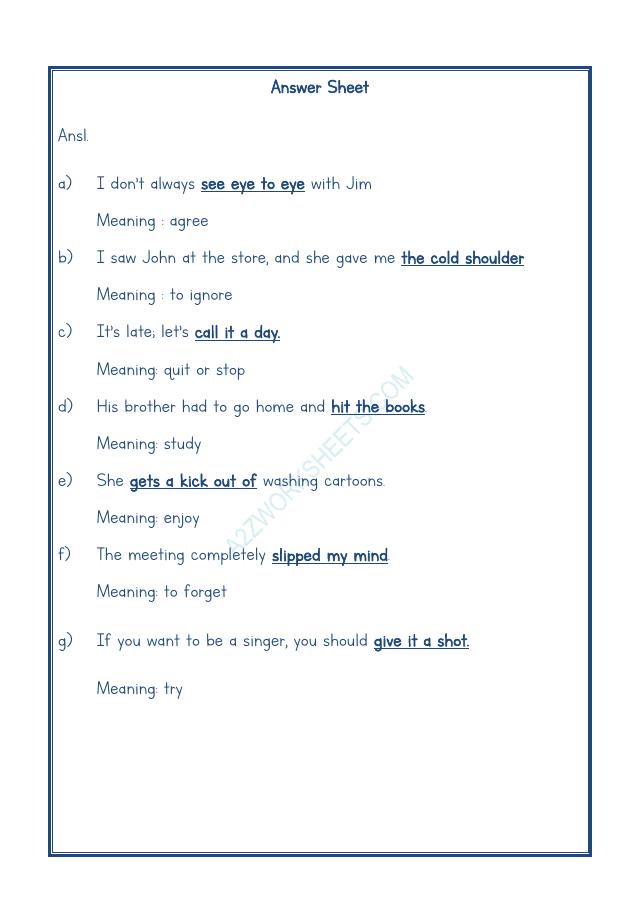 A2Zworksheets:Worksheet of Idioms And Phrases-03-Reading-English