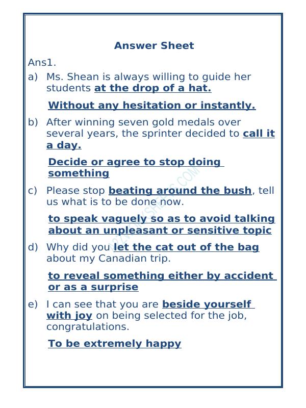A2Zworksheets:Worksheet of Idioms And Phrases-08-Reading-English