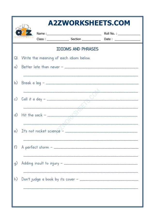 A2Zworksheets:Worksheet of Class-Vi-Idioms And Phrases-01-undefined ...