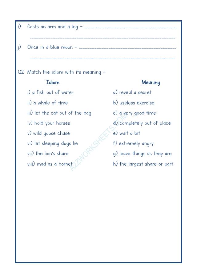 A2Zworksheets:Worksheet of Class-Vi-Idioms And Phrases-01-undefined ...