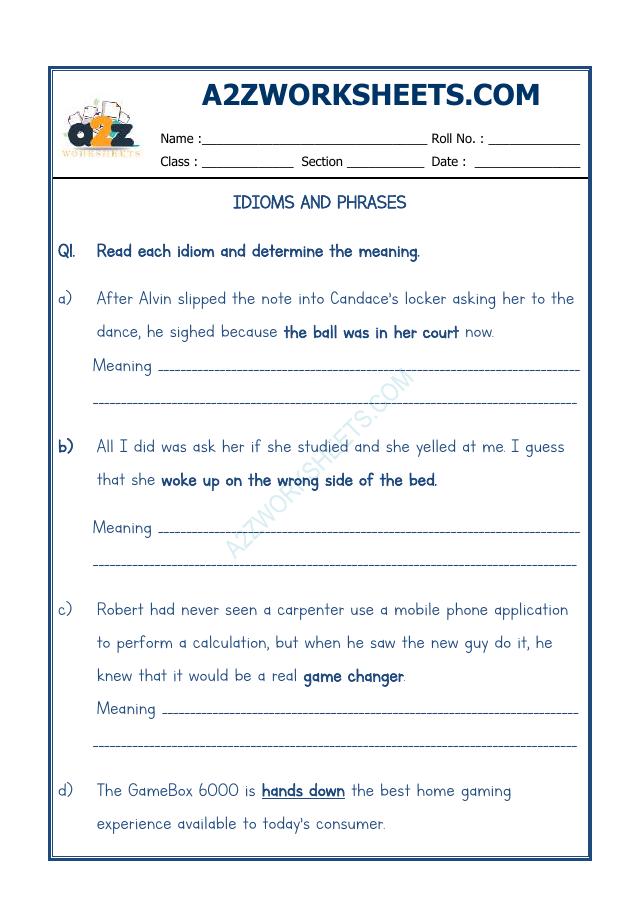 A2Zworksheets:Worksheet of Idioms And Phrases-05-Reading-English
