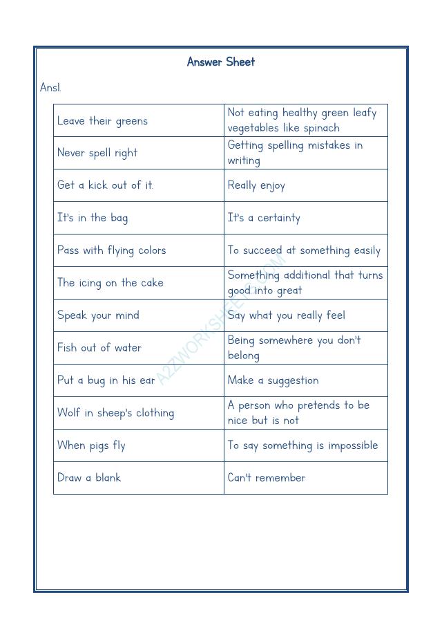 A2Zworksheets:Worksheet of Idioms And Phrases-08-Reading-English