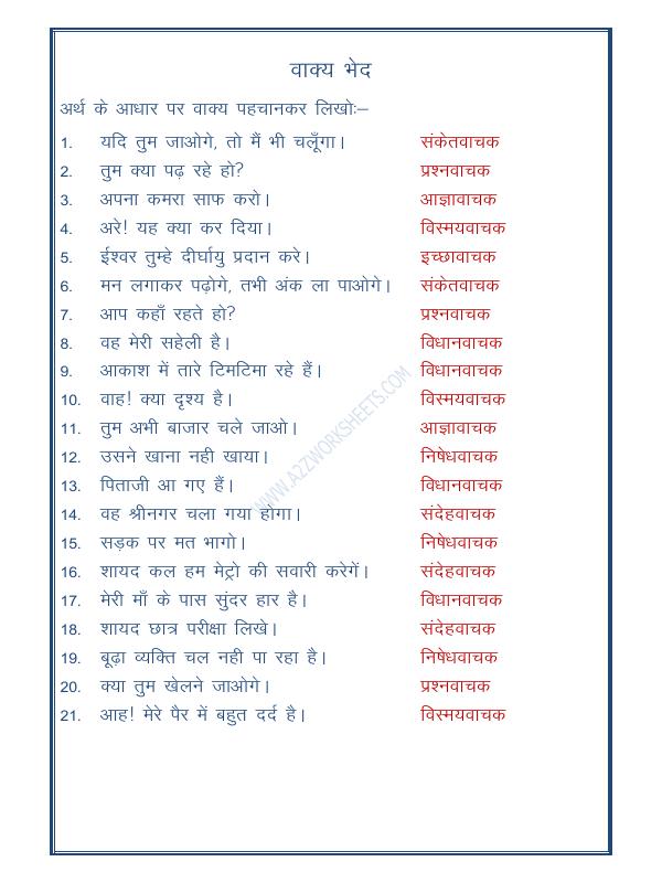 A2Zworksheets:Worksheet of Hindi Vyakaran-Vakyabhed-01-Hindi-Language
