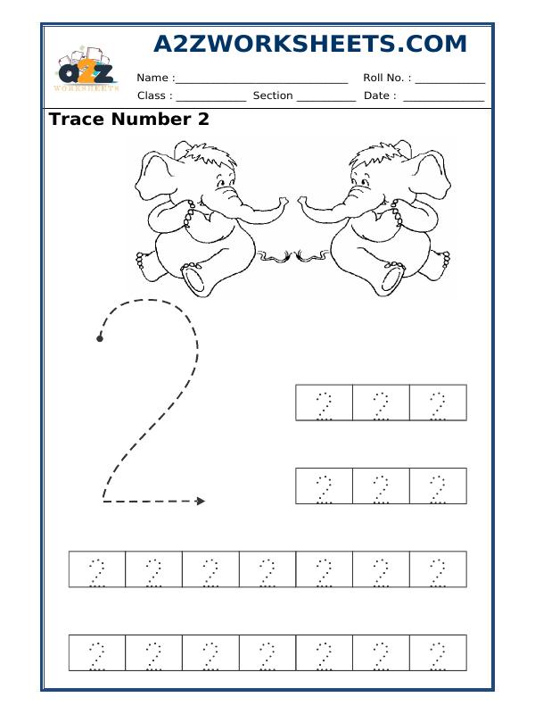 A2Zworksheets:Worksheet of Formation - Trace Number 2-Numbers-Maths