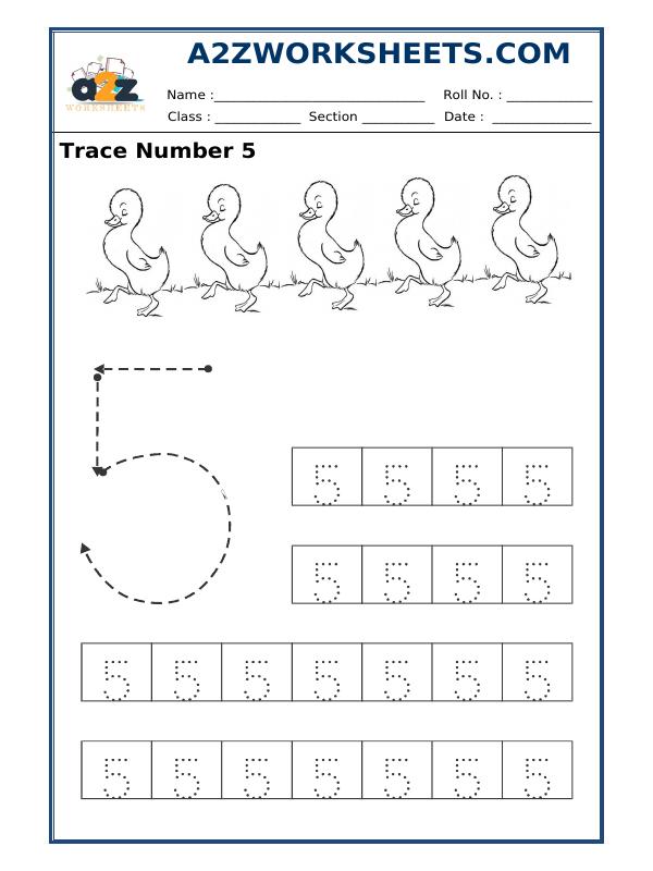A2Zworksheets:Worksheet of Formation - Trace Number 5-Numbers-Maths