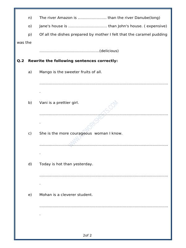 A2zworksheets Worksheet Of Adjectives 02 Exercise Grammar English