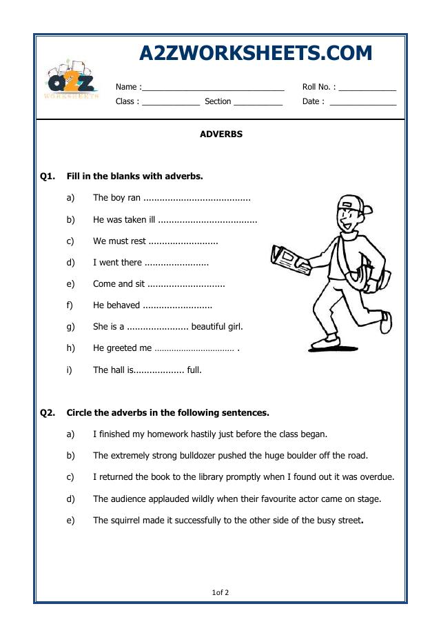A2Zworksheets:Worksheet of Adverbs-02 (Exercise)-Grammar-English