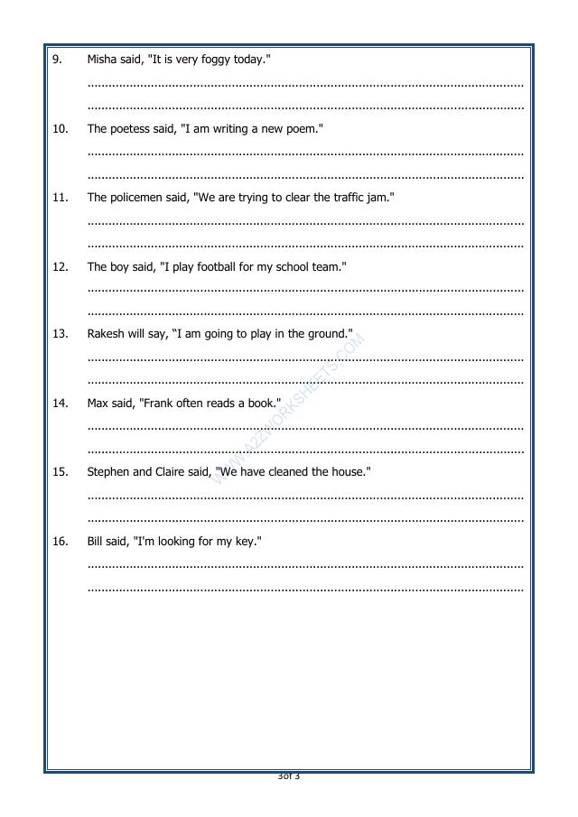 A2Zworksheets:Worksheet of Direct And Indirect Speech - 02 (Exercise ...