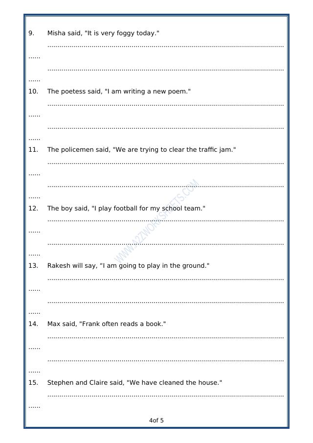A2Zworksheets:Worksheet of Direct And Indirect Speech - 02 (Exercise ...