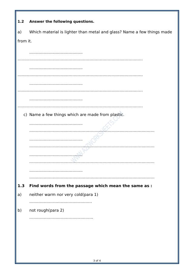 A2Zworksheets:Worksheet of Comprehension Passage-Reading-English