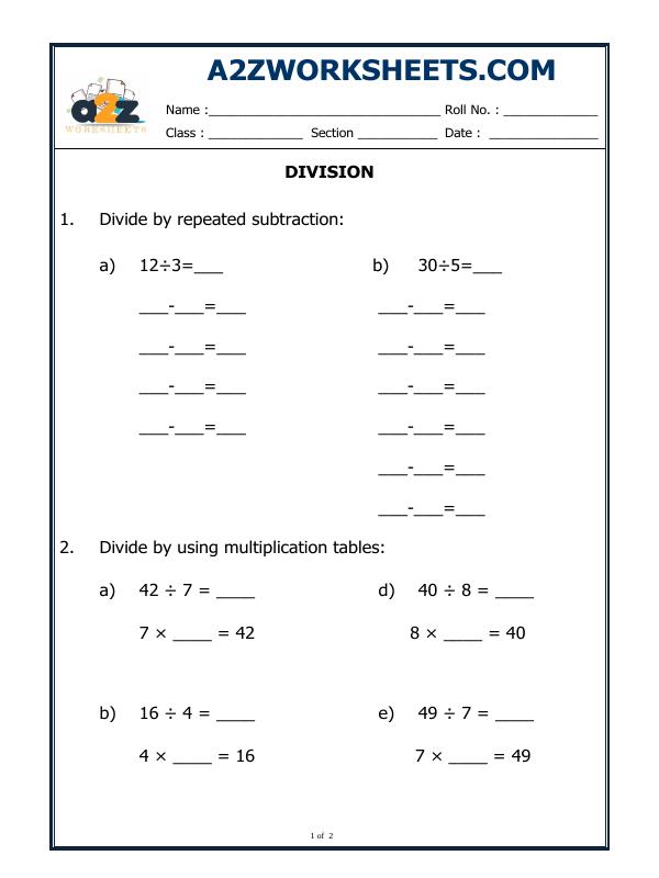 A2Zworksheets:Worksheet of Division-04-Division-Maths