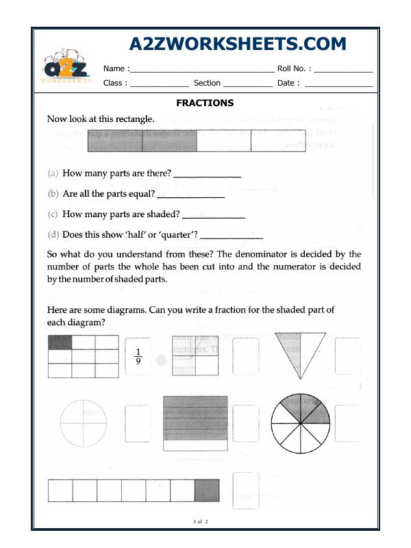 A2Zworksheets:Worksheet of Fractions-03-Fractions-Maths