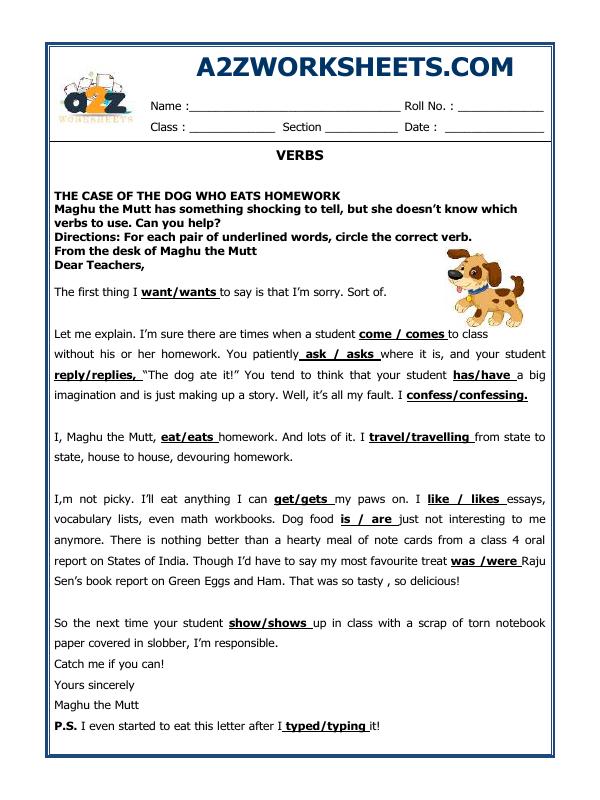 A2Zworksheets:Worksheet of Verbs-Grammar-English