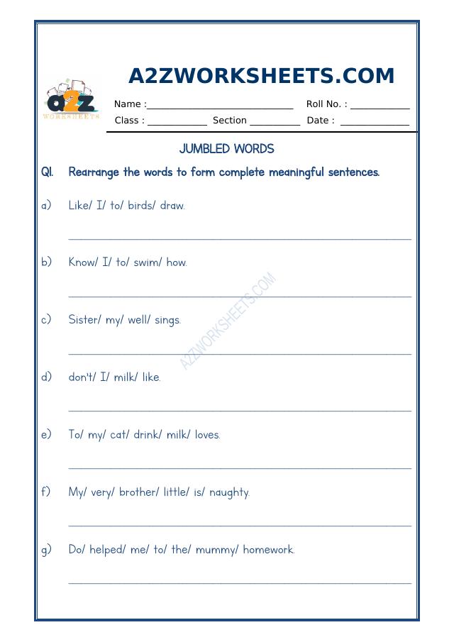 A2Zworksheets:Worksheet of Jumbled Words-02-Grammar-English