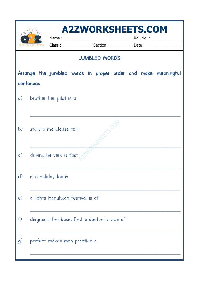 A2Zworksheets:Worksheet of Jumbled Words-04-Grammar-English