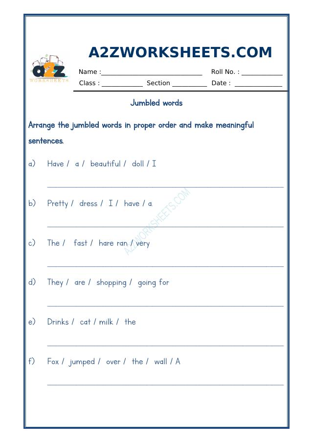 A2Zworksheets:Worksheet of Jumbled Words-05-Grammar-English