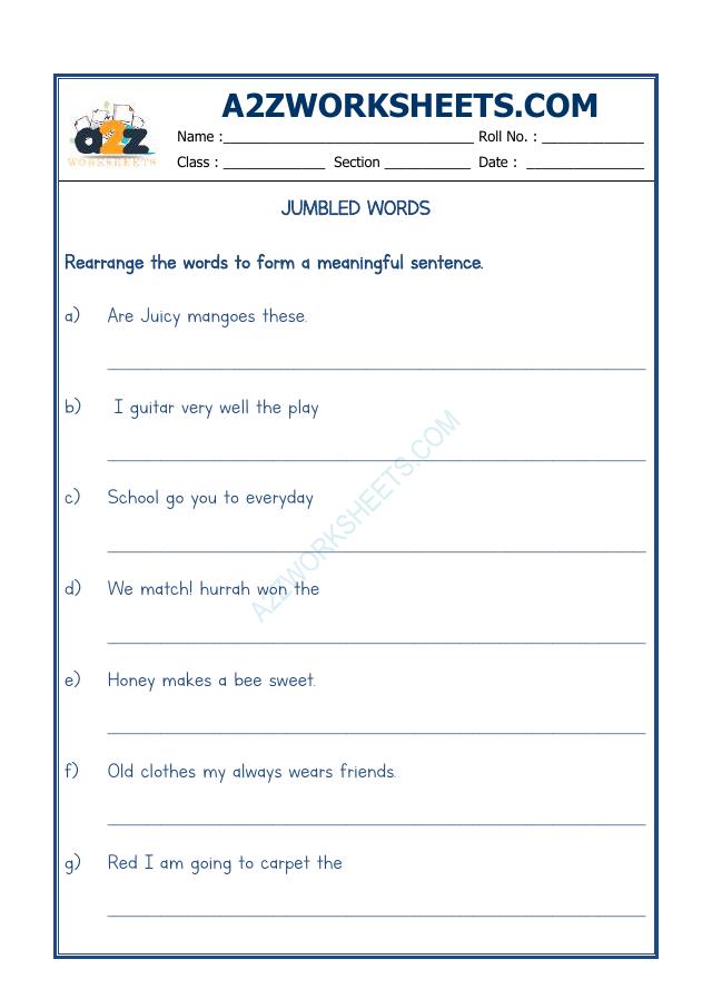 A2Zworksheets:Worksheet of Jumbled Words-07-Grammar-English