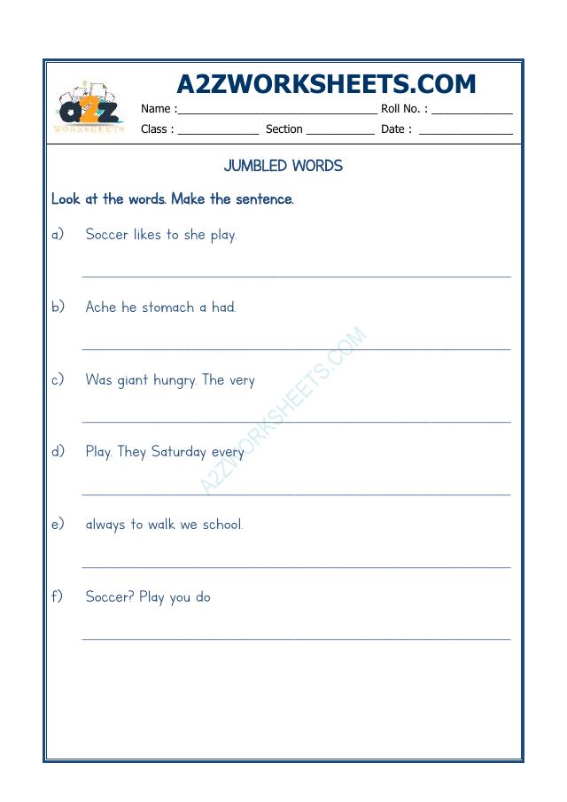 A2Zworksheets:Worksheet of Jumbled Words-08-Grammar-English