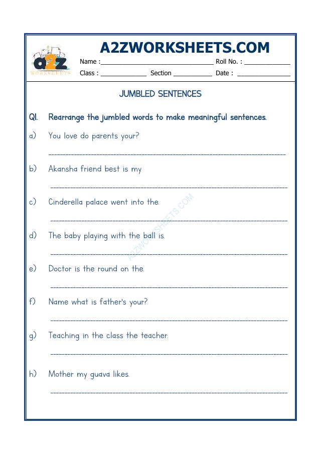 A2Zworksheets:Worksheet of Jumbled Words-10-Grammar-English