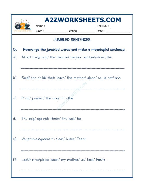 A2Zworksheets:Worksheet of Jumbled Words-01-Grammar-English