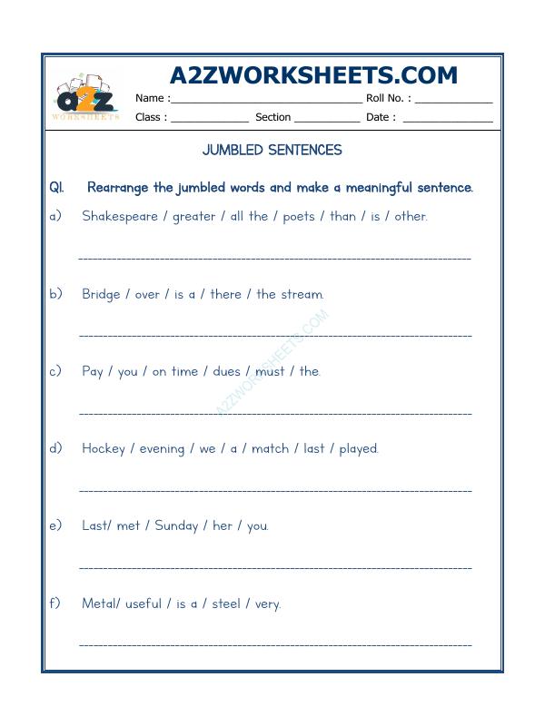 A2Zworksheets:Worksheet of Jumbled Words-02-Grammar-English