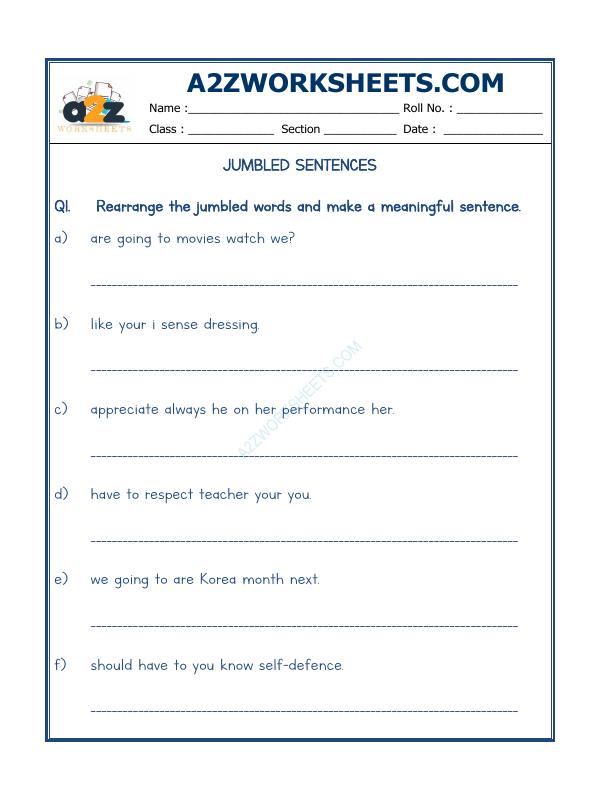 A2Zworksheets:Worksheet of Jumbled Words-05-Grammar-English