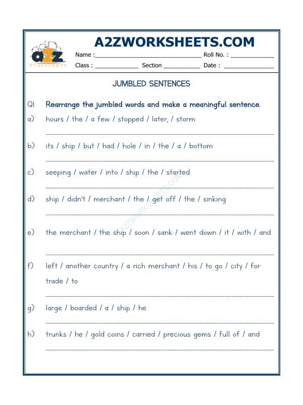 A2Zworksheets:Worksheet of Jumbled Words-07-Grammar-English
