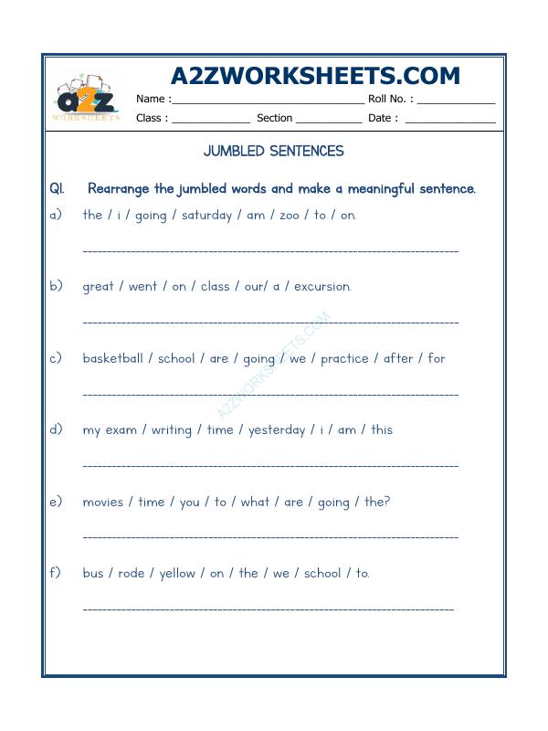 A2Zworksheets:Worksheet of Jumbled Words-07-Grammar-English