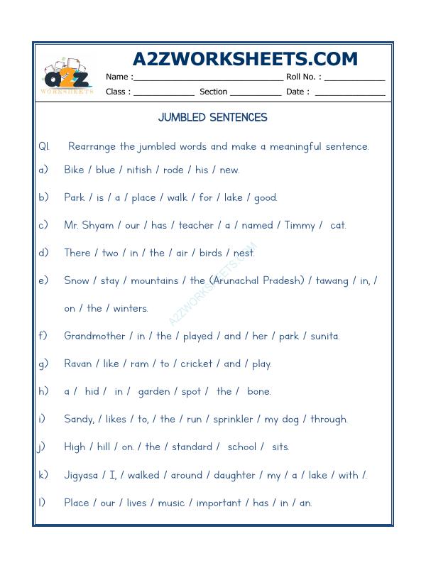 A2Zworksheets:Worksheet of Jumbled Words-09-Grammar-English