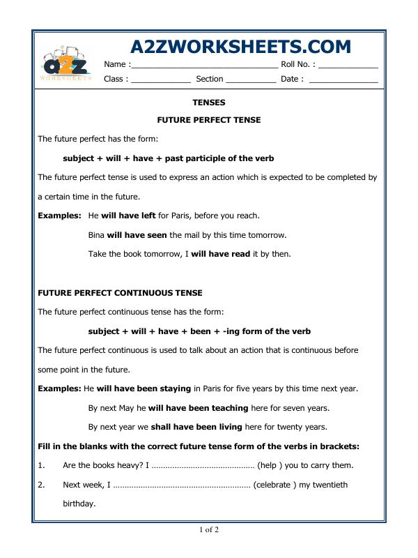 A2Zworksheets:Worksheet of Tenses-07-Grammar-English