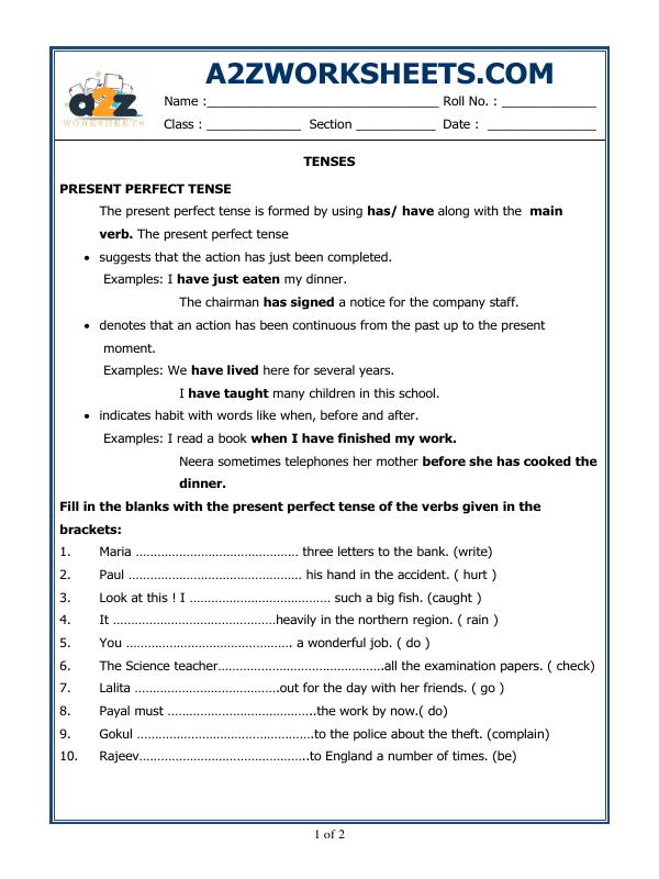 A2Zworksheets:Worksheet of Tenses-02-Grammar-English