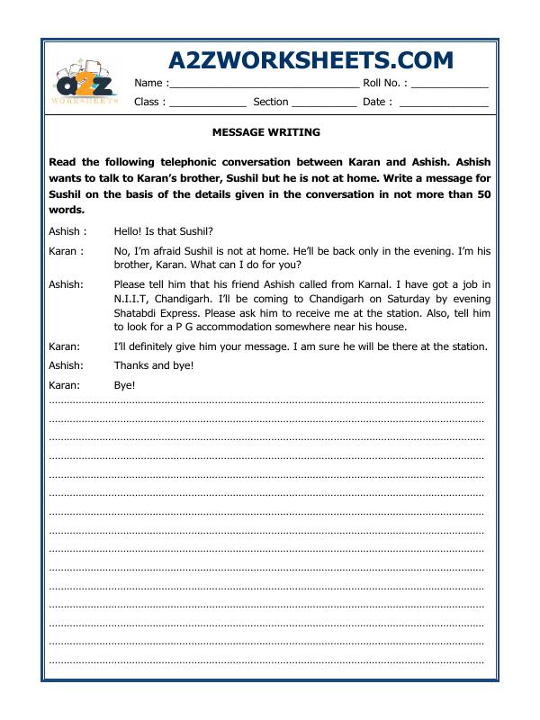 A2Zworksheets:Worksheet of Message Writing-04-Writing-English