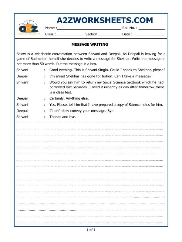 A2Zworksheets:Worksheet of Message Writing-02-Writing-English