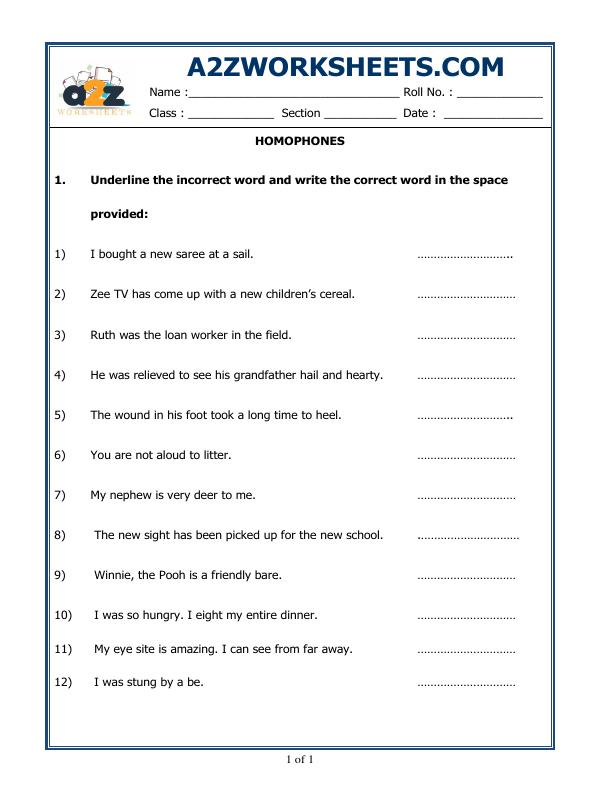 A2Zworksheets:Worksheet of Homophones-03-Grammar-English