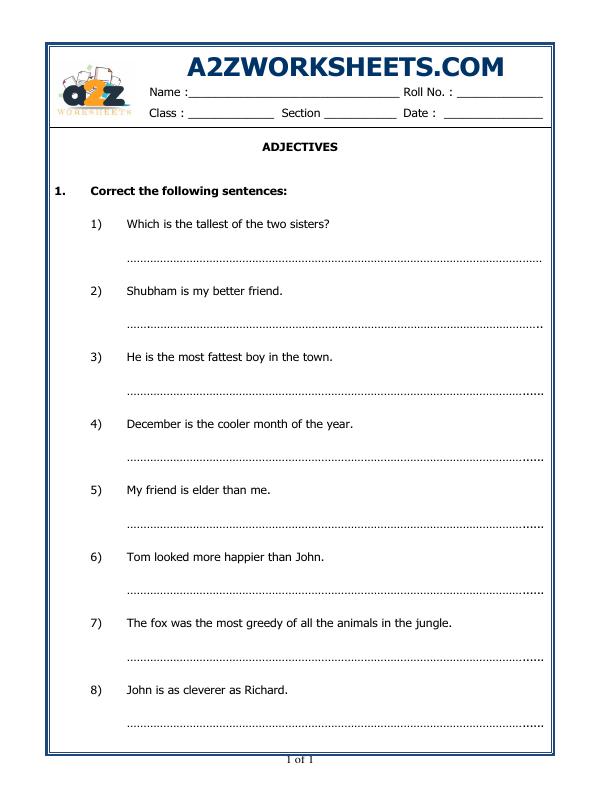 A2Zworksheets:Worksheet of Adjectives Practice-04-Grammar-English