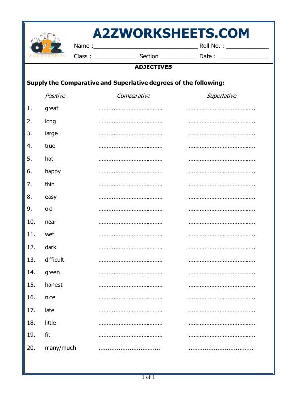 A2Zworksheets:Worksheet of Adjectives Practice-02-Grammar-English