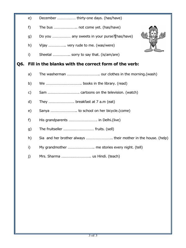 A2Zworksheets:Worksheet of Verbs-03-Grammar-English