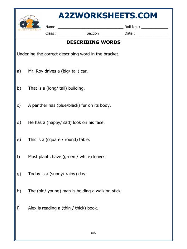 A2Zworksheets:Worksheet of Naming Words-02-Grammar-English