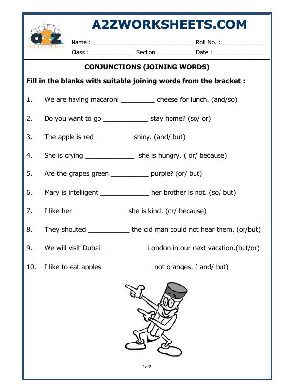 A2Zworksheets:Worksheet of Conjunctions-02-Grammar-English