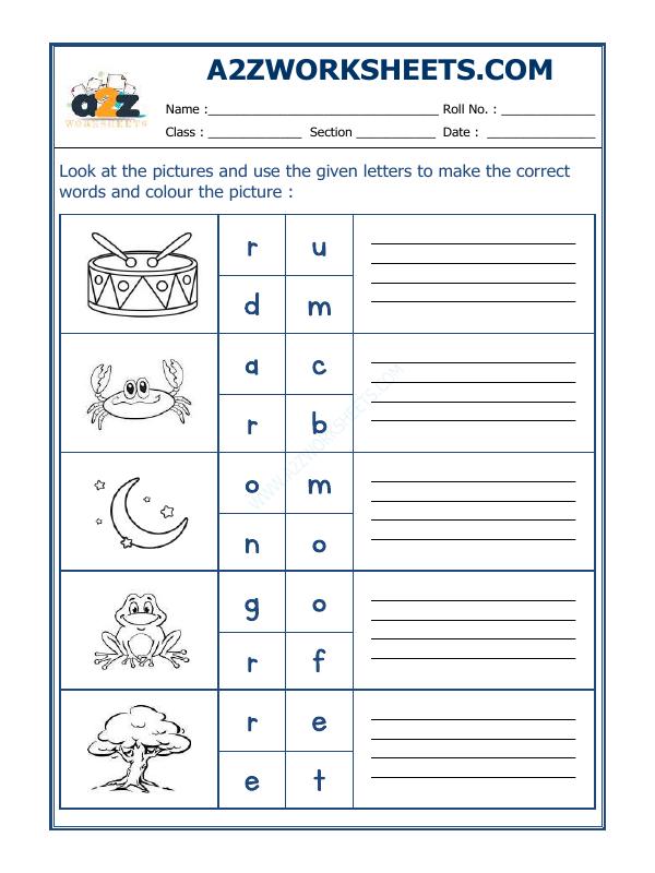 A2Zworksheets:Worksheet of Make Correct Word-01-Recognition-English