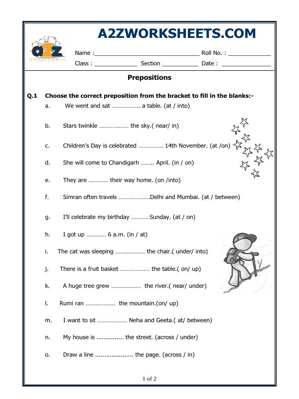 A2Zworksheets:Worksheet of Prepositions-02-Grammar-English