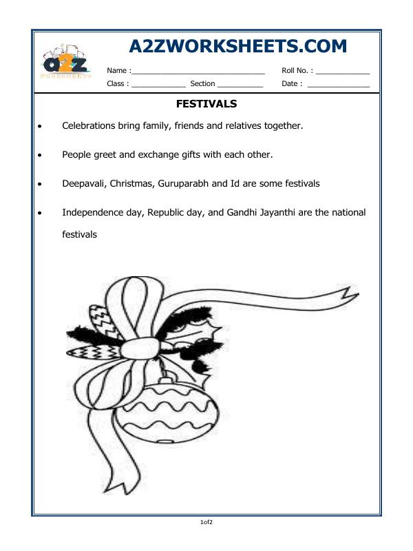 A2Zworksheets:Worksheet of Festivals-Our Festivals-General Awareness