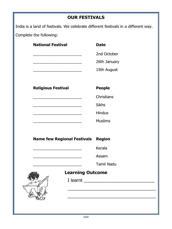 A2Zworksheets:Worksheet of Festivals-Our Festivals-General Awareness