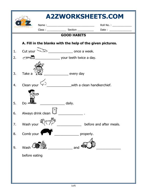 A2Zworksheets:Worksheet of Good Habits-Habits and Hygiene-General Awareness